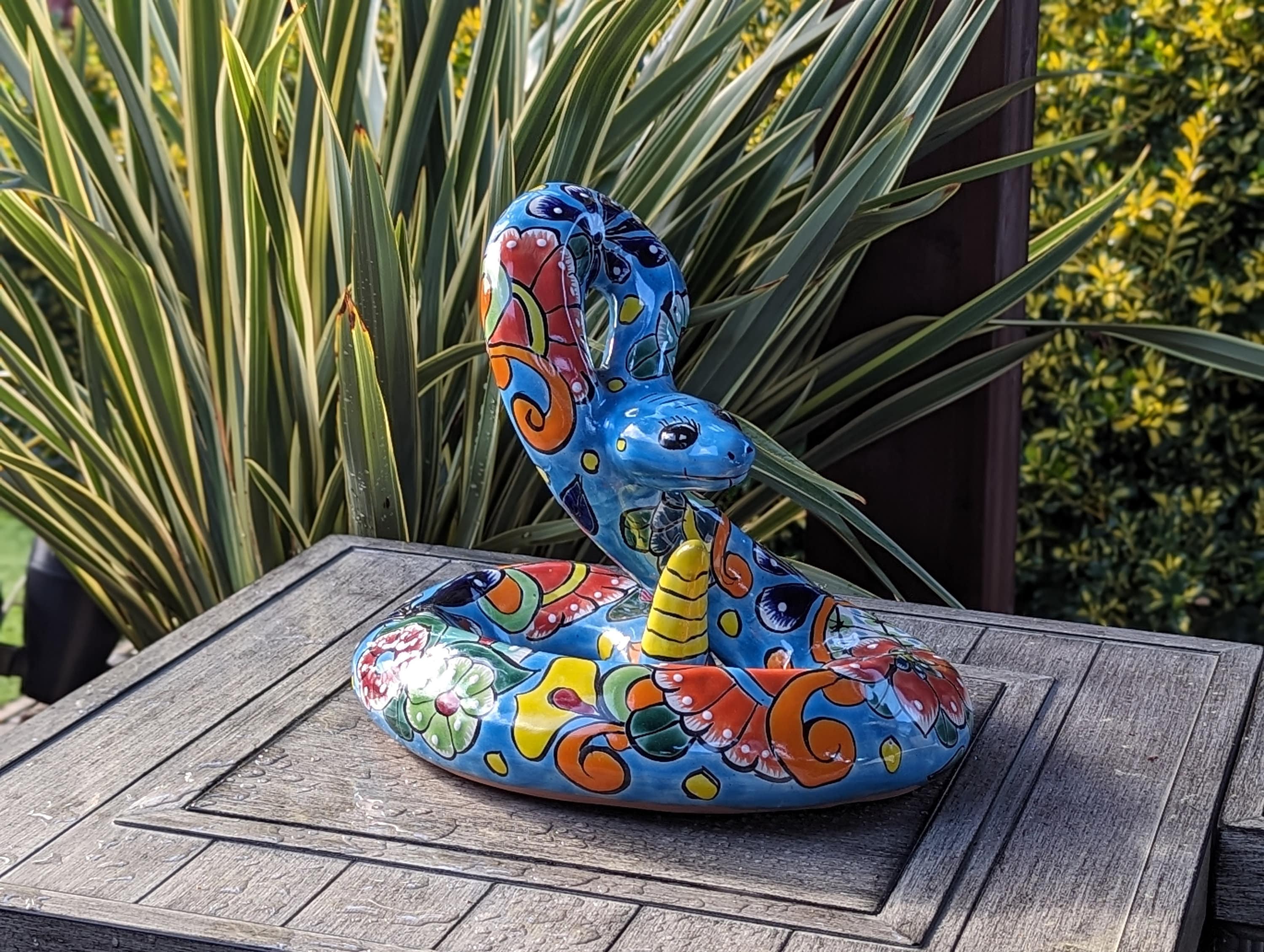 Talavera Rattlesnake Figurine Ceramic Mexican Pottery, Snake Outdoor D ...