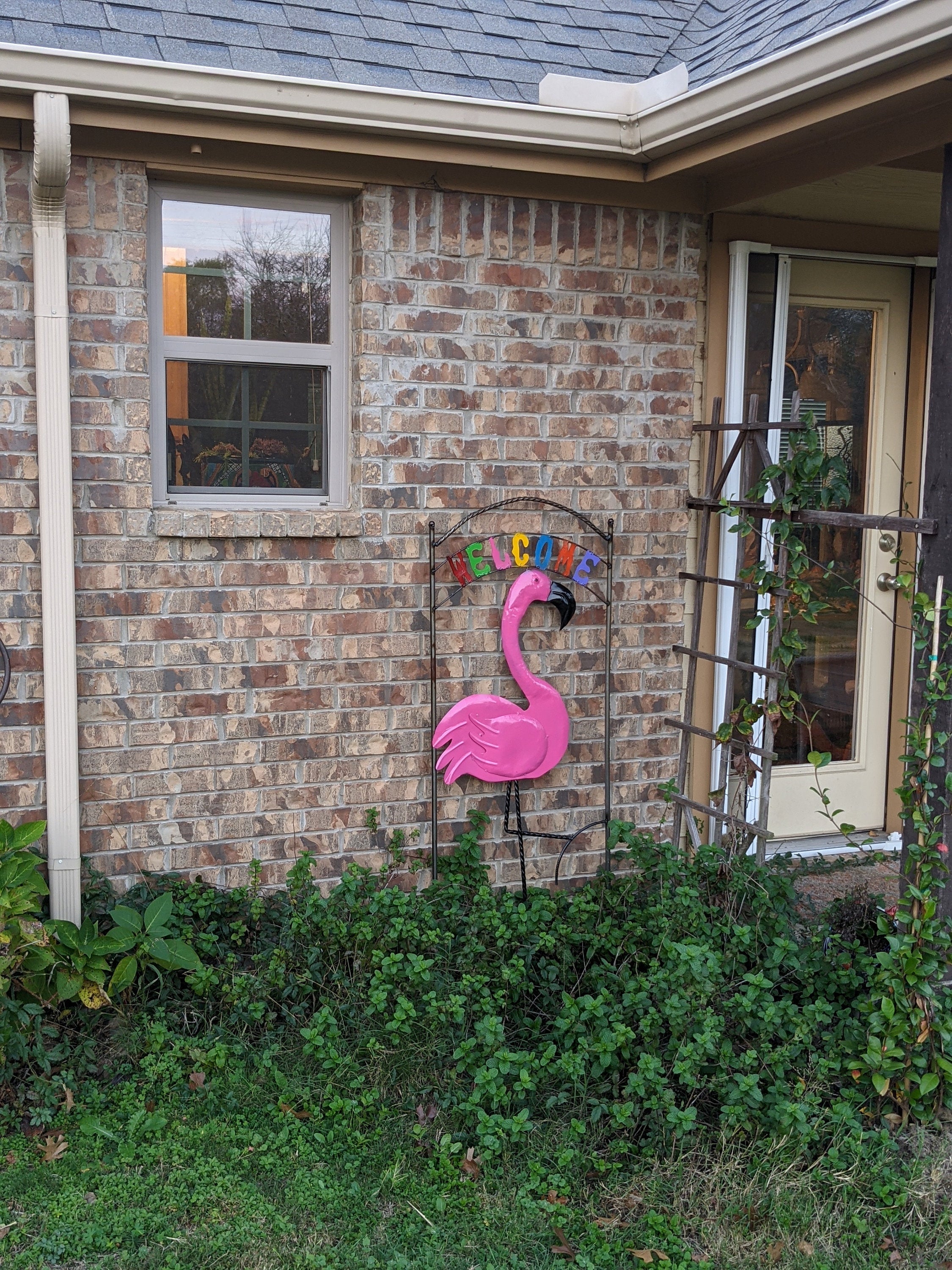 Flamingo Welcome Sign for Outdoor Porch, Front Door, Yard; Large Metal ...