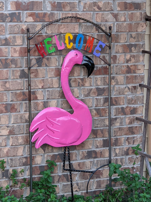 Flamingo Welcome Sign for Outdoor Porch, Front Door, Yard; Large Metal ...