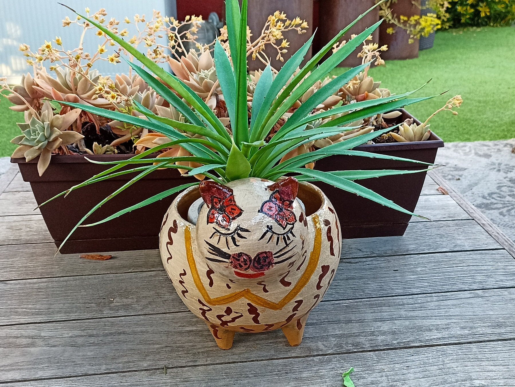 Fat Cat Planter, Ceramic Flower Pot, Handmade Mexican Pottery from Atz ...