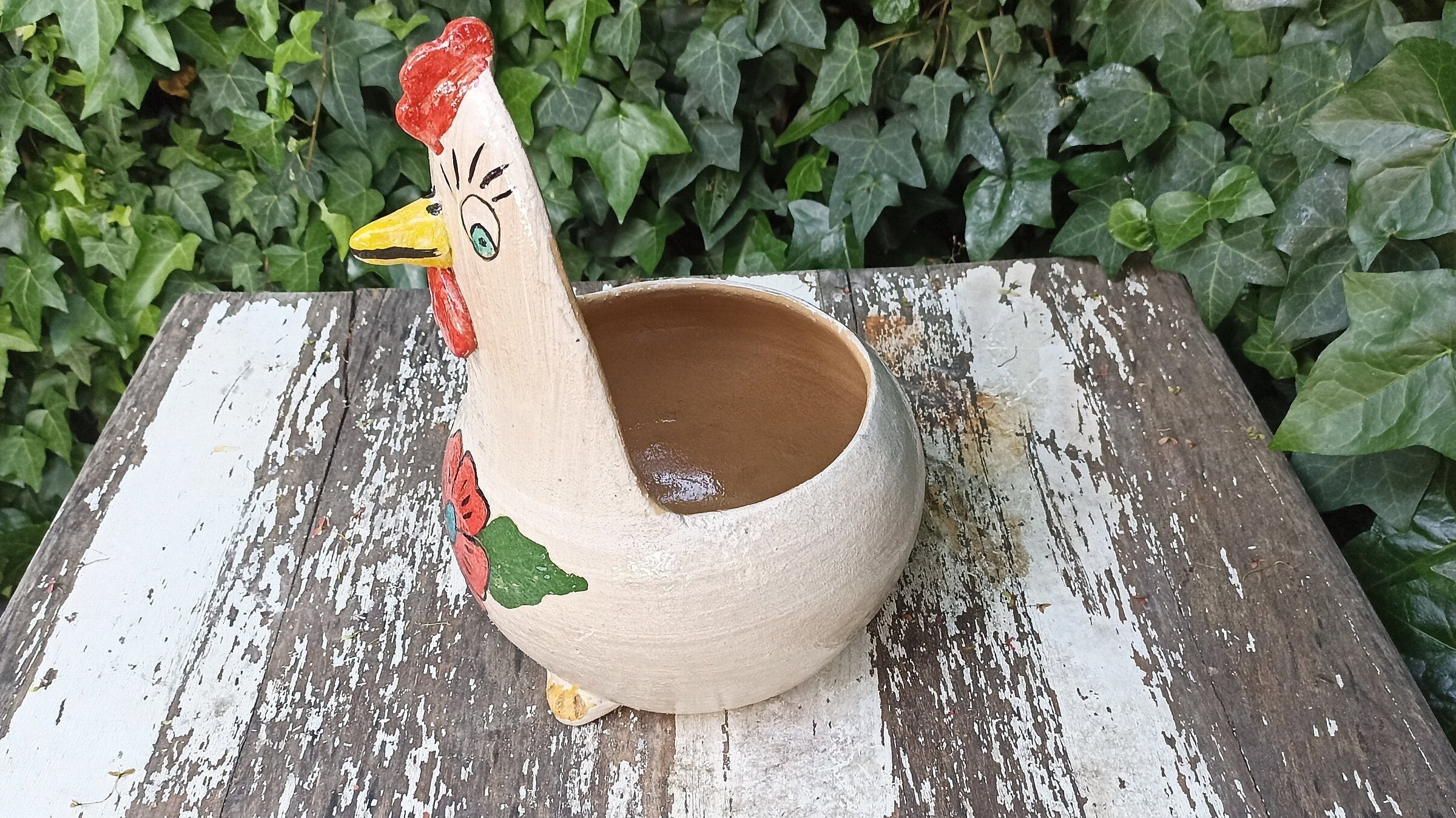 Ceramic Chicken Planter, Flower Pot, Handmade Mexican Pottery from Atz ...